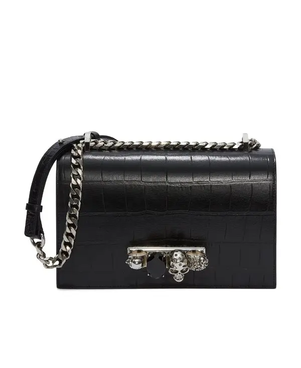 Alexander McQueen Jewelled Skull Embossed Shoulder Bag - Black