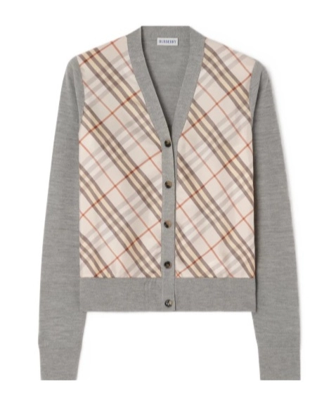 Burberry Check Panel Wool Silk Cardigan