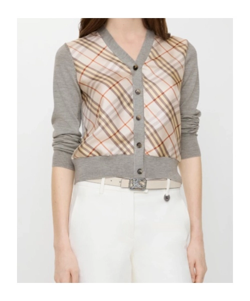 Burberry Check Panel Buttoned Cardigan - Cobblestone Beige