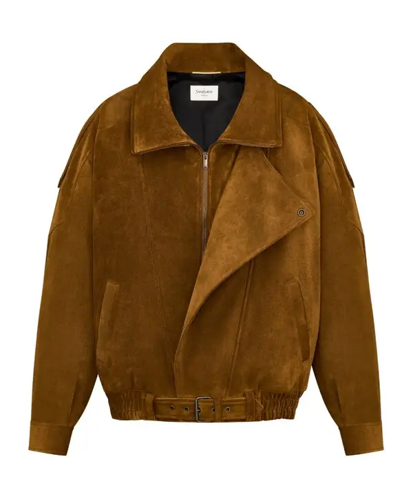 Saint Laurent Asymmetrical Zip Suede Jacket - Noix