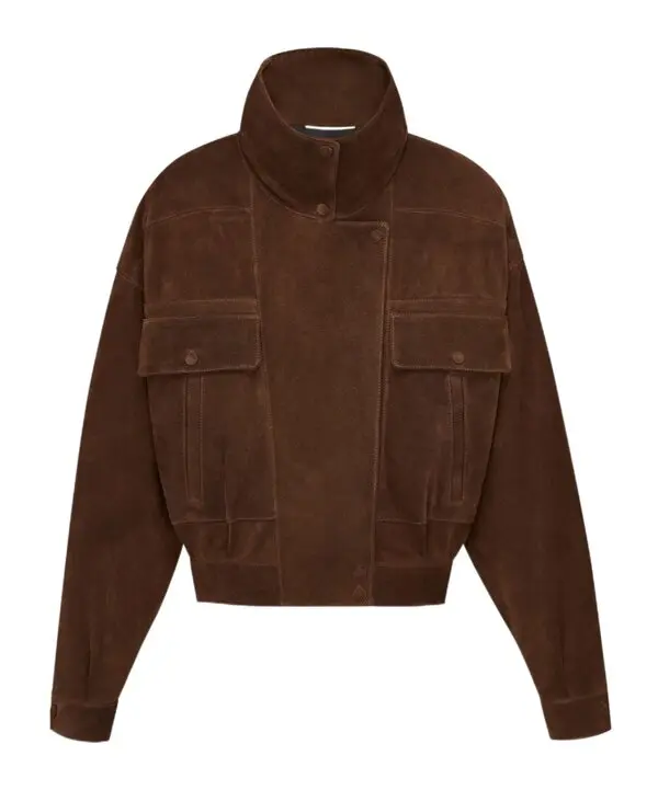 Saint Laurent Zip-up Short Jacket With Stand Collar - Brown