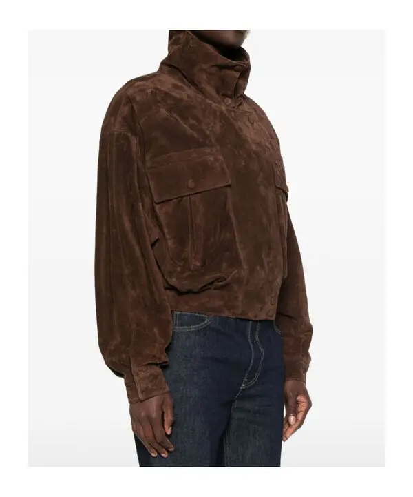 Saint Laurent Zip-up Short Jacket With Stand Collar - Brown