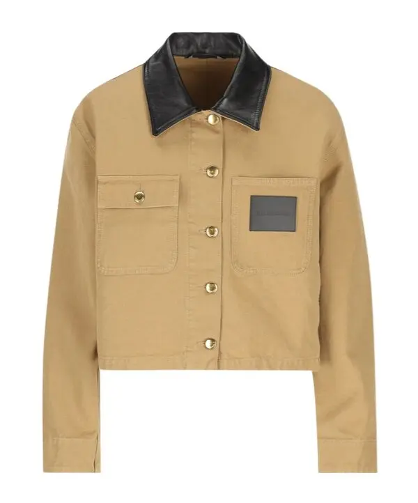 Balenciaga Cropped Workwear Jacket With Leather Notch Lapel - Beige