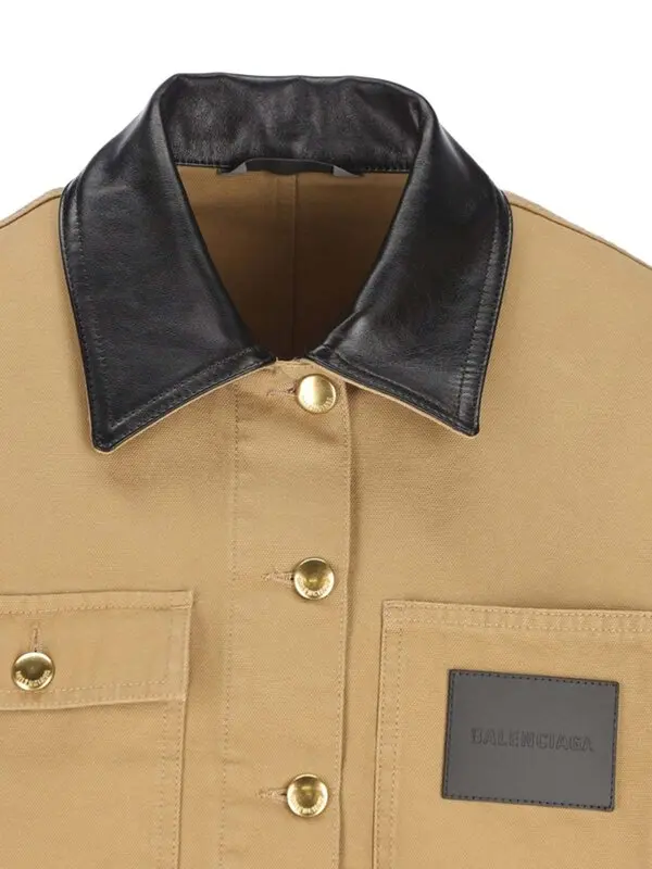 Balenciaga Cropped Workwear Jacket With Leather Notch Lapel - Beige