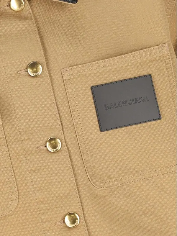 Balenciaga Cropped Workwear Jacket With Leather Notch Lapel - Beige