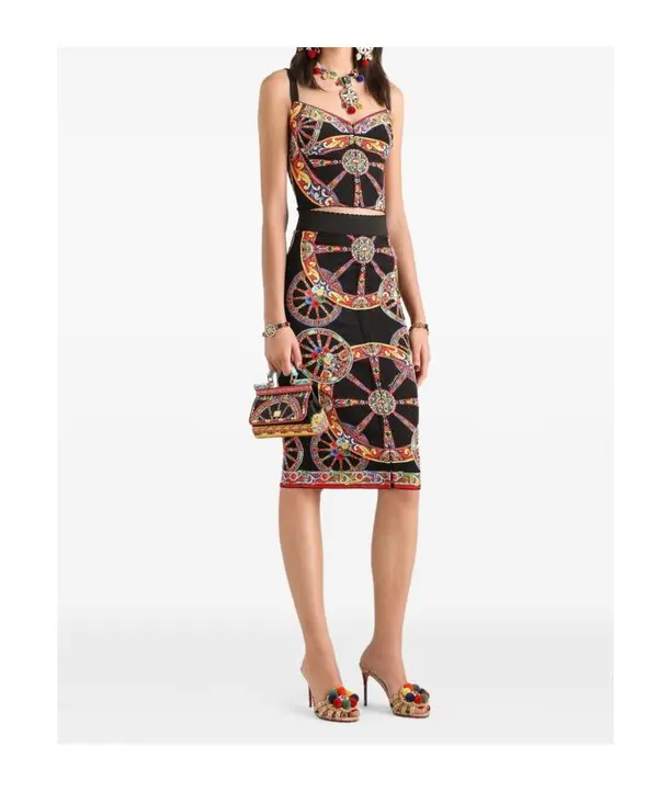 Dolce & Gabbana Carretto Print Charmeuse Long Skirt