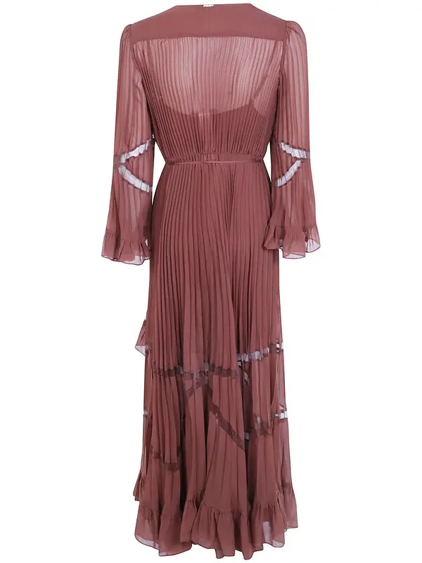 TWINSET Draped Maxi Dress With Asymmetric Hem And V-neck - Red