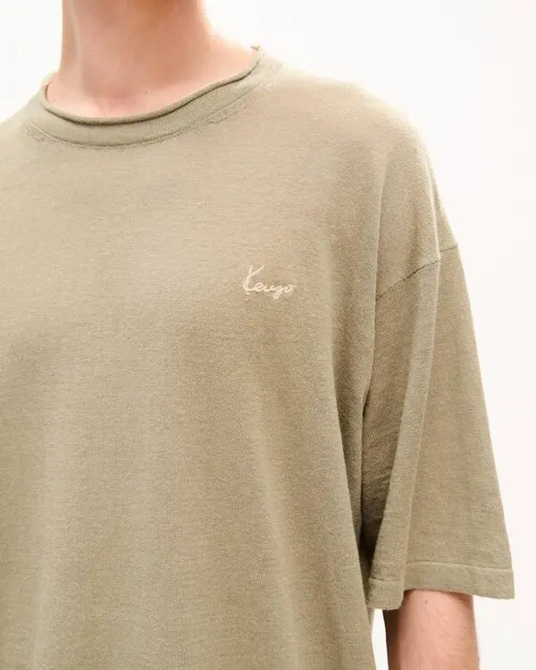 Kenzo Signature' Embroidered Light T-shirt In Linen Cotton - Khaki