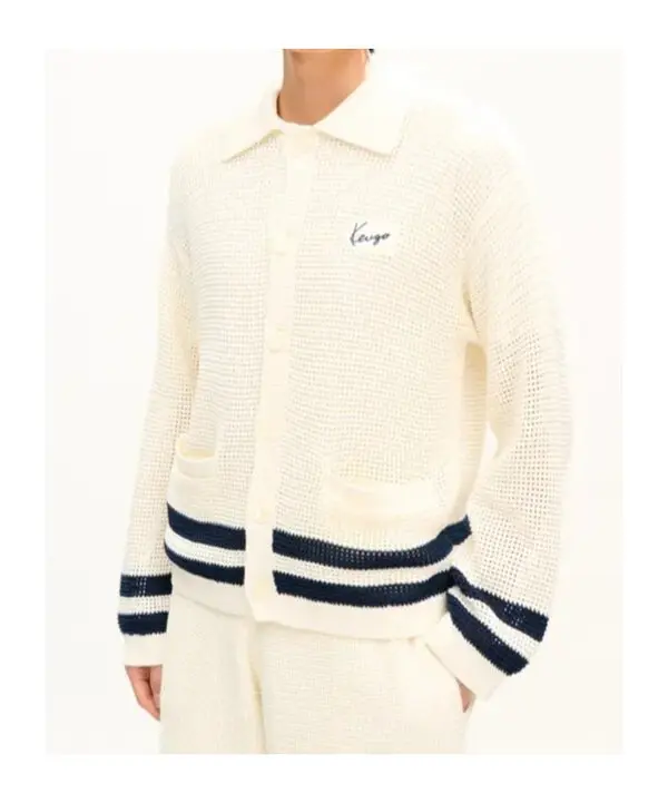 Kenzo Polo Collar Cardigan In Mesh With Embroidered Logo