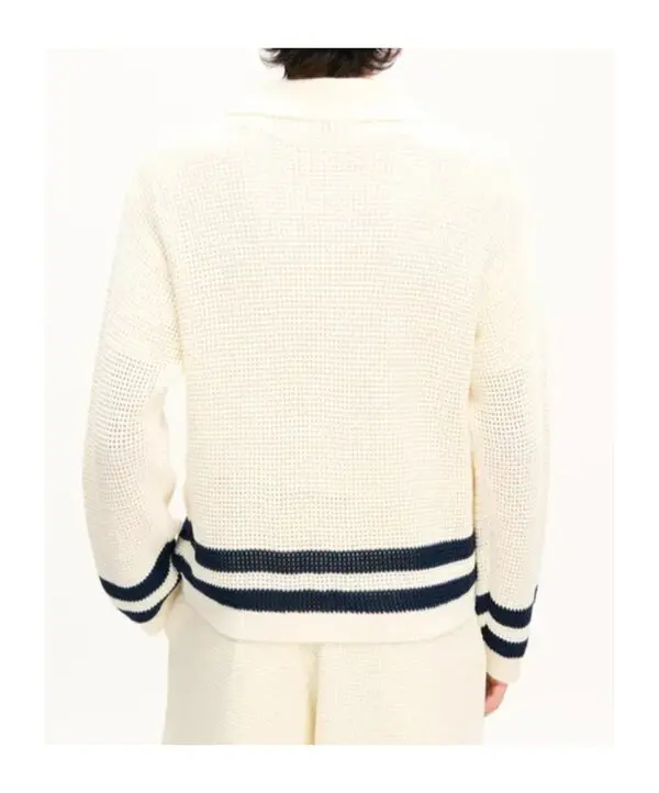 Kenzo Polo Collar Cardigan In Mesh With Embroidered Logo