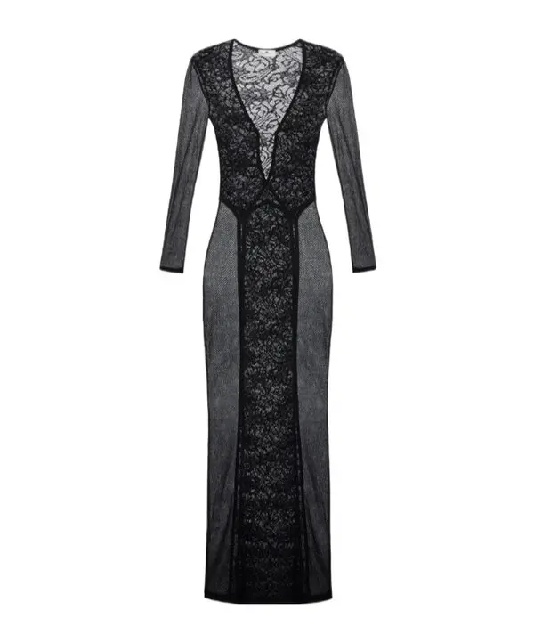 Elisabetta Franchi Lace-panelled Long-sleeve Maxi Dress - Black