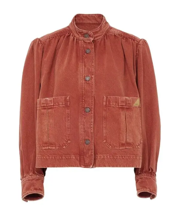 Chloé High-neck Gathered Jacket - Dark Brown