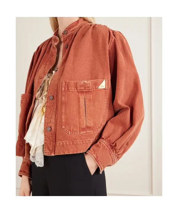 Chloé High-neck Gathered Jacket - Dark Brown