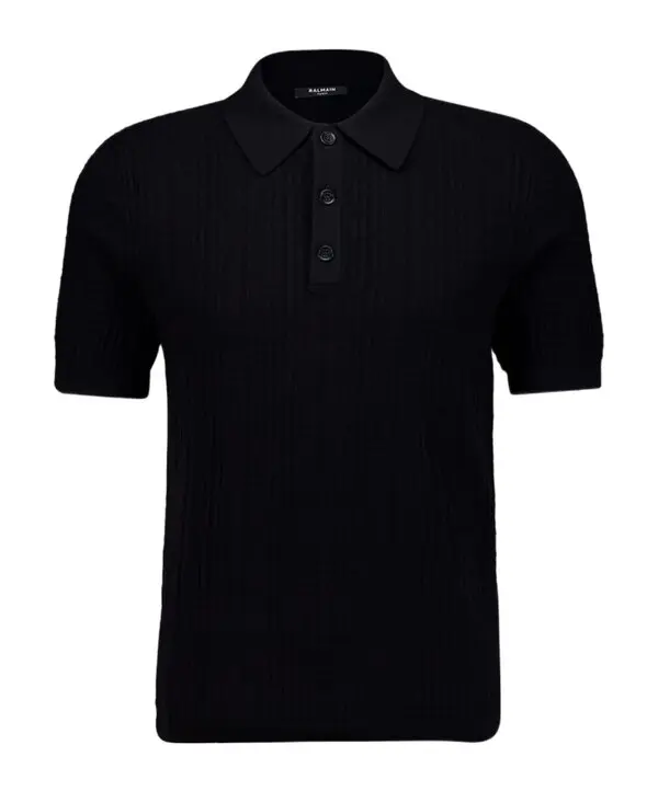 Balmain Monogram Knit Polo Shirt - Black