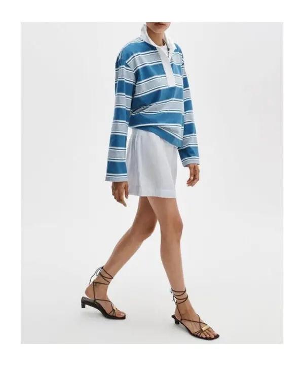 Rag & Bone Striped Long Sleeve Polo Top - Multicolor Blue