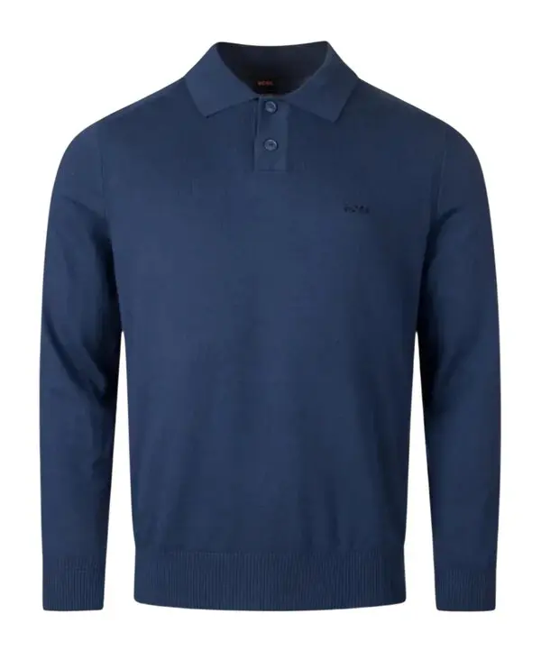 Hugo Boss Long-sleeve Knitted Polo Shirt - Blue