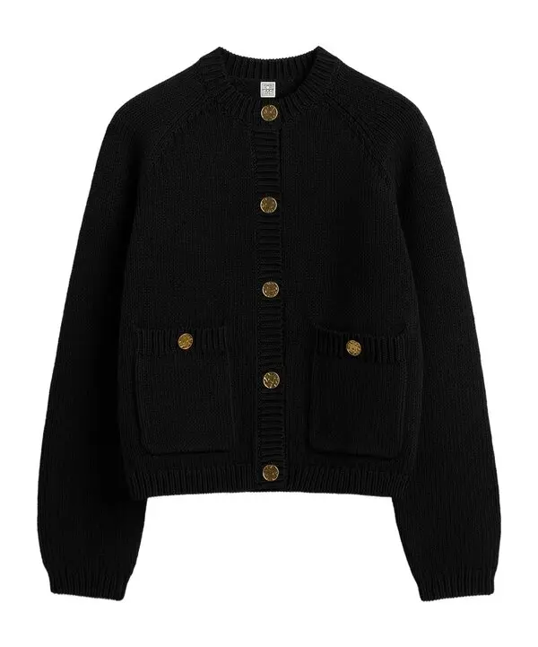 TOTEME Hammered Button Cotton Cardigan - Black
