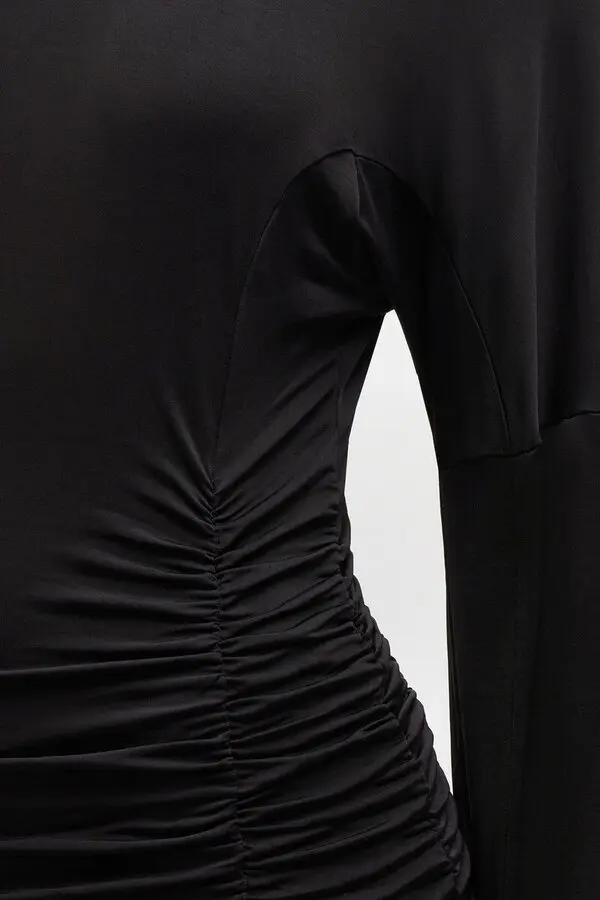 GANNI Long Sleeve Ruched High Neck Maxi Dress