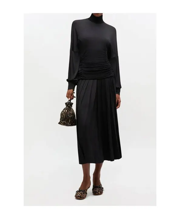 GANNI Long Sleeve Ruched High Neck Maxi Dress