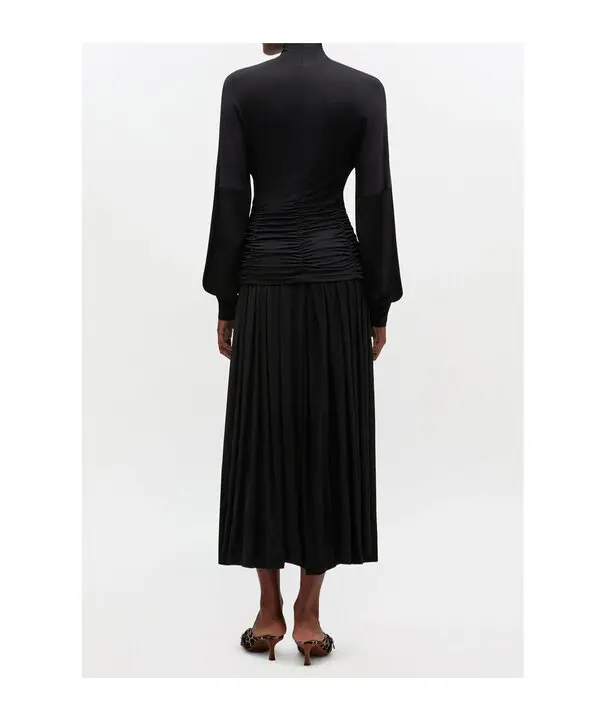 GANNI Long Sleeve Ruched High Neck Maxi Dress