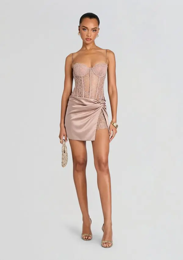Retrofete Reeve Silk Skirt With Lace Detail - Truffle