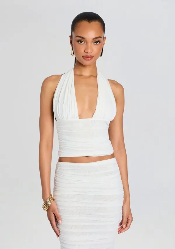 SEROYA Bimini Mesh Halter Top - Eggshell