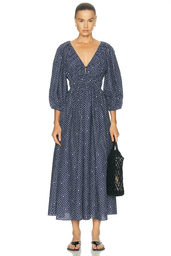Matteau Printed Organic Cotton Midi Dress - Bluebell