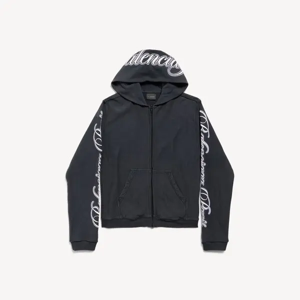 Balenciaga Cursive Embroidered Full Zip Hoodie