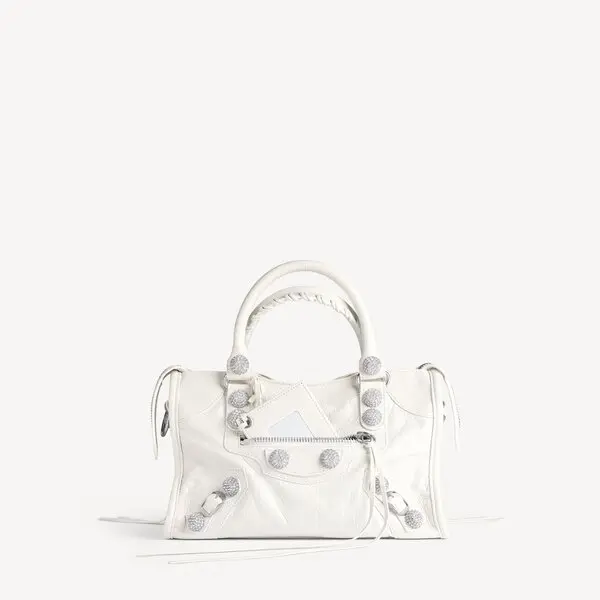Balenciaga Le City Bag Small Giant Studs With Rhinestones - White