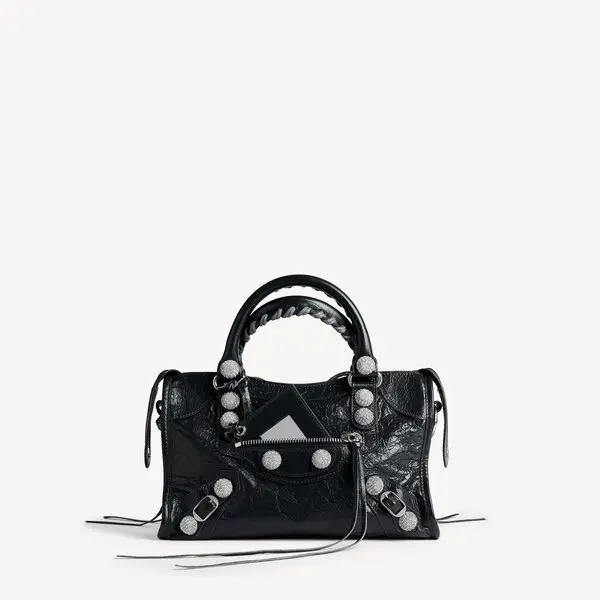 Balenciaga Le City Bag Small Giant Studs With Rhinestones - Black