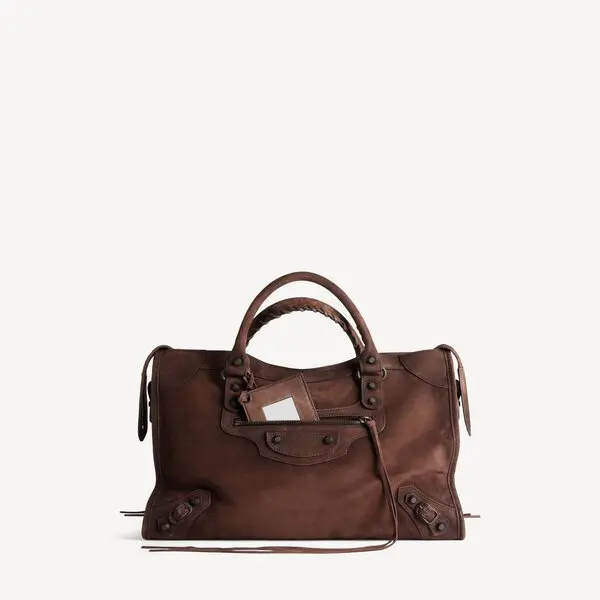 Balenciaga Le City Bag Medium In Waxed Suede - Brown