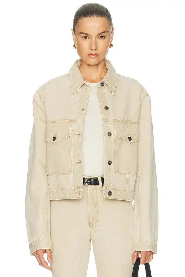 Khaite Tomer Collared Denim Jacket In Brown - Dumas