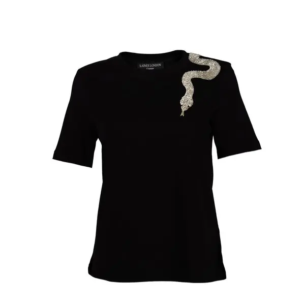 HOUSE OF LAINES LONDON Embellished Snake T-shirt - Black/silver