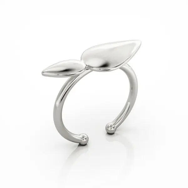 LINDA FIORE Lotus Ring With Small Leaves - Silver