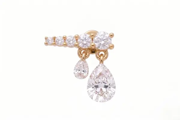 Zahav Jewelry 14k Solid Dangling Internally Threaded Cascading Cartilage Earring