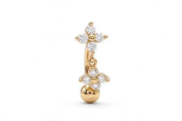 Zahav Jewelry 14k Solid 18g 6.5mm Double Flower Dangle Rook Cartilage