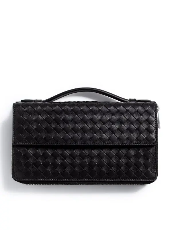 Bottega Veneta Small Woven Zip Organizer - Black