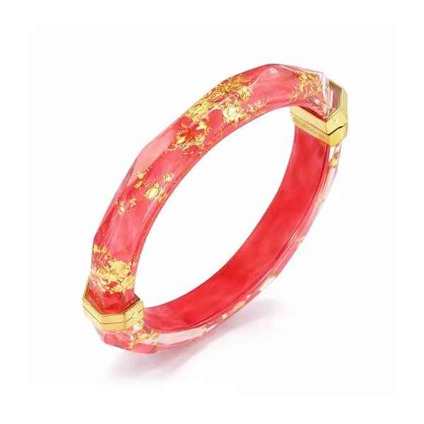 GOLD & HONEY Gold / Red 24k Gold Leaf Lucite Bangle In Watermelon Red