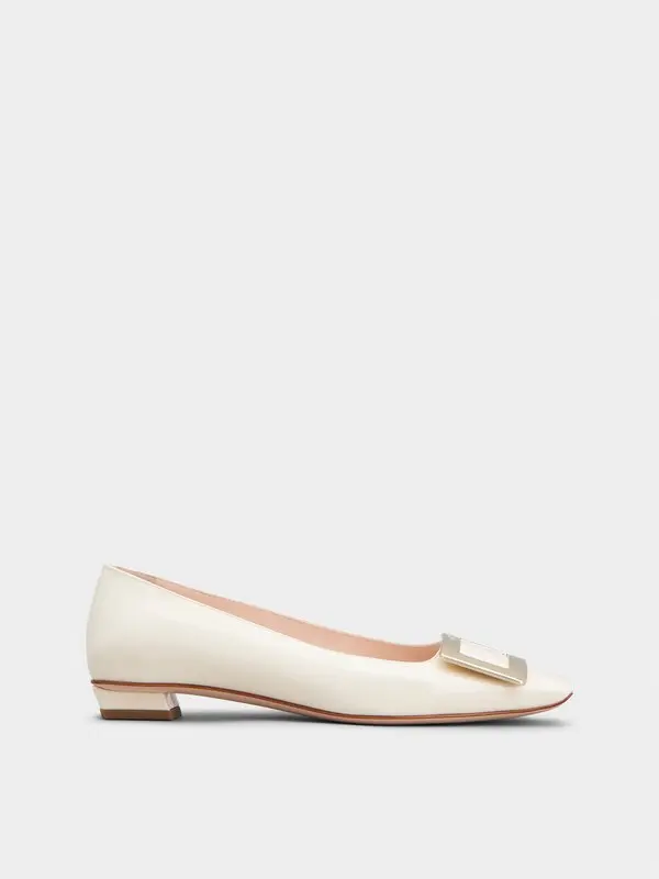 ROGER VIVIER Belle Vivier Patent Leather Ballerinas With Metal Buckle - White