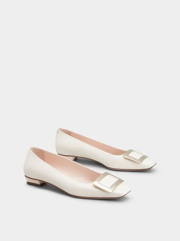 ROGER VIVIER Belle Vivier Patent Leather Ballerinas With Metal Buckle - White