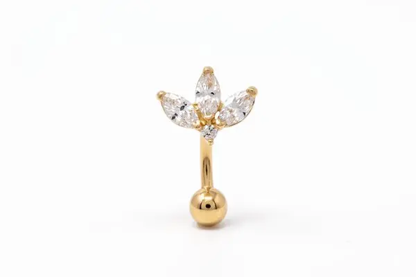 Zahav Jewelry 14k Solid Yellow 18g 6.5mm Cz Flower Rook Curved Barbell - Gold