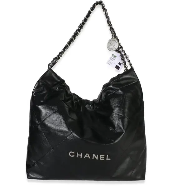 Chanel Quilted Shiny Calfskin Hobo - Black