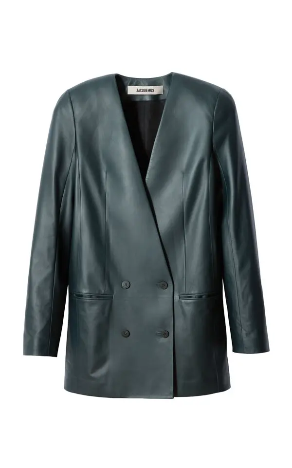 Jacquemus The Pietra Double-breasted Leather Blazer - Navy