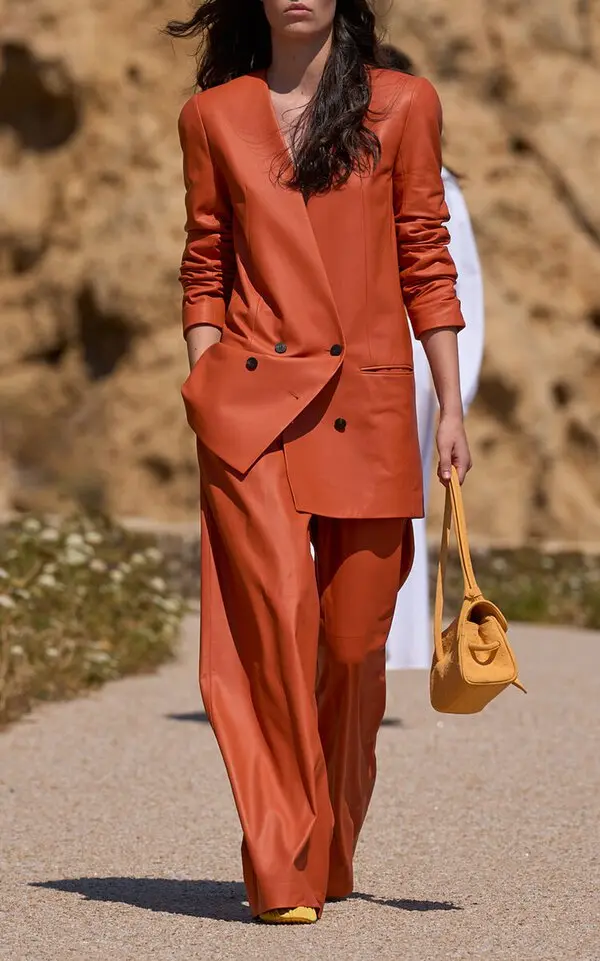 Jacquemus The Ponti Mid-rise Leather Wide-leg Pants - Orange