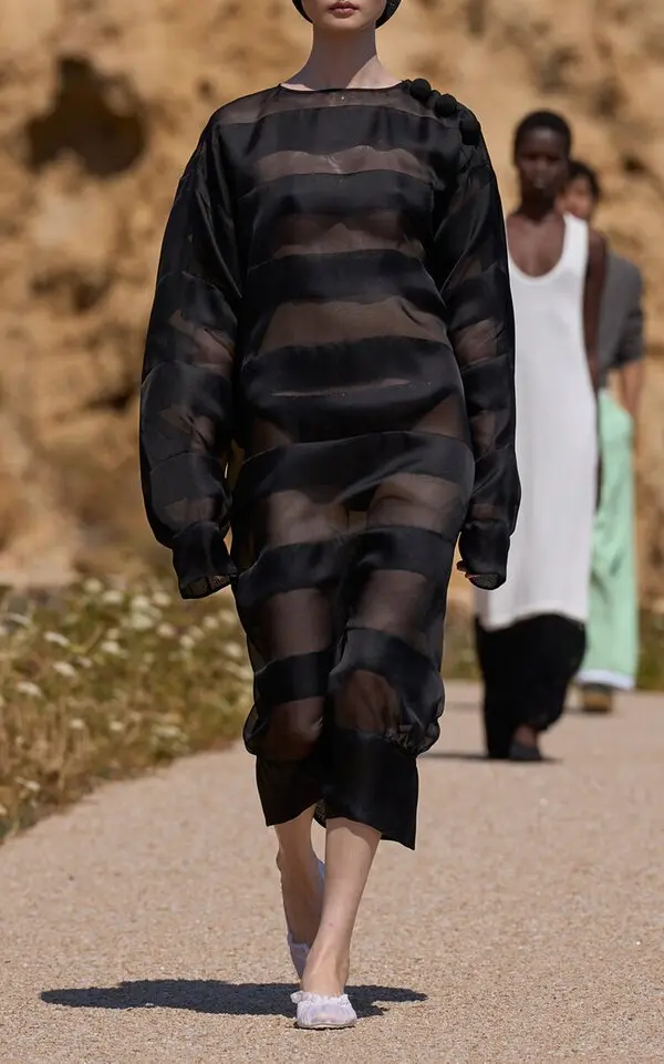 Jacquemus Sailor Striped Silk Midi Dress - Black
