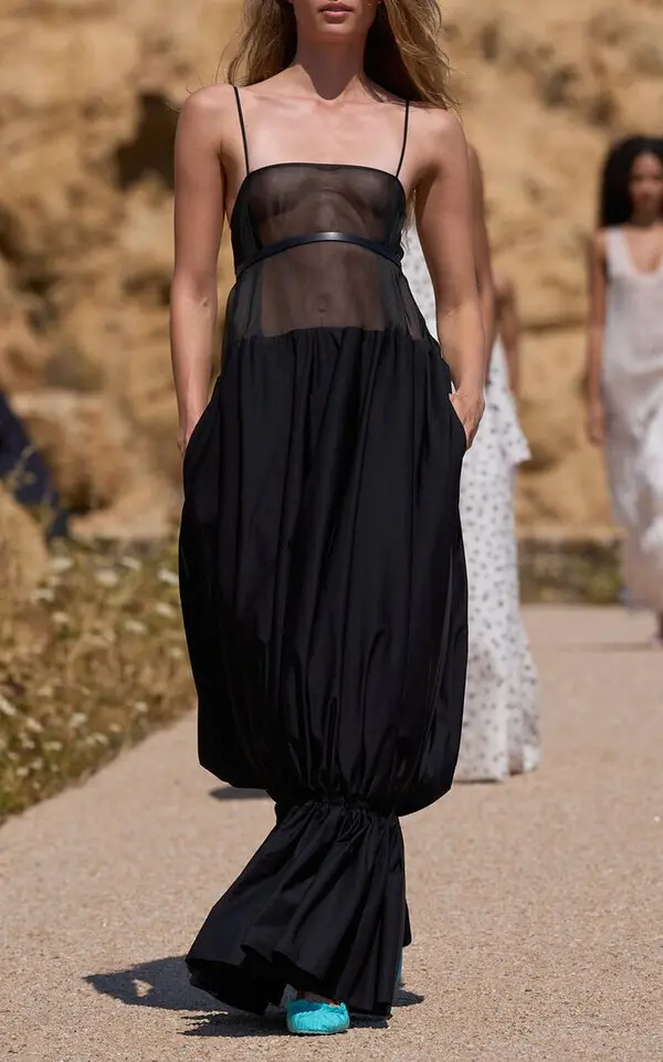 Jacquemus The Sole Cinched Silk Maxi Dress - Black