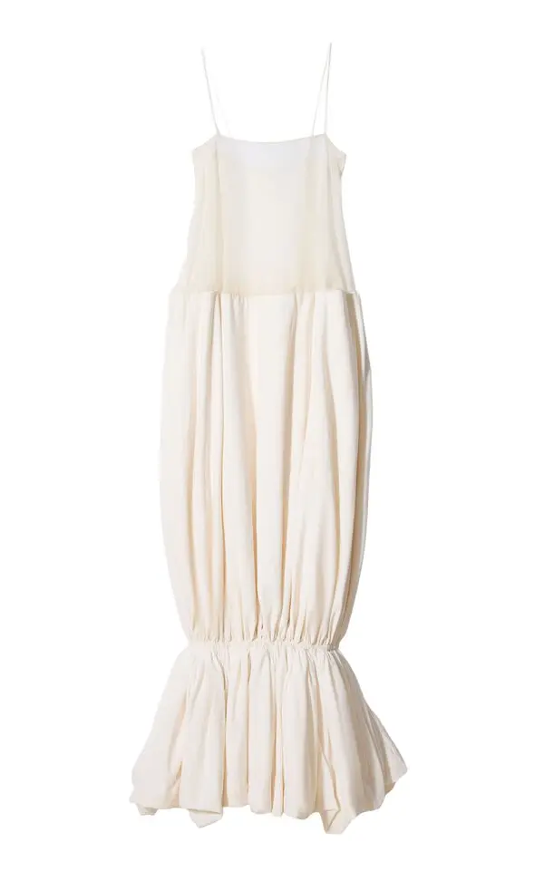 Jacquemus The Sole Cinched Silk Maxi Dress - White