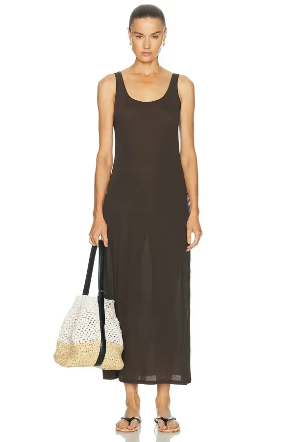 LESET Milo Scoop Tank Dress In Brown
