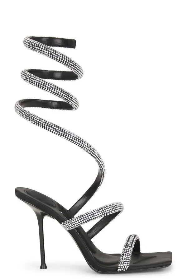 Alexander Wang Julie Crystal Coil Stiletto Sandal - Black & Silver