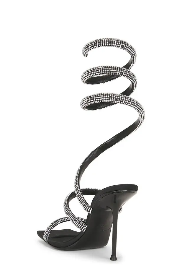 Alexander Wang Julie Crystal Coil Sandal - Black & Silver